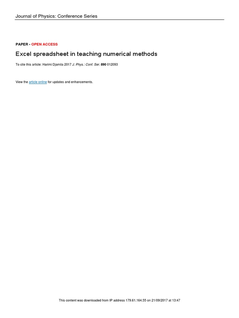 Excel spreadsheet in teaching numerical methods | PDF | Numerical Analysis | Mathematics Of ...