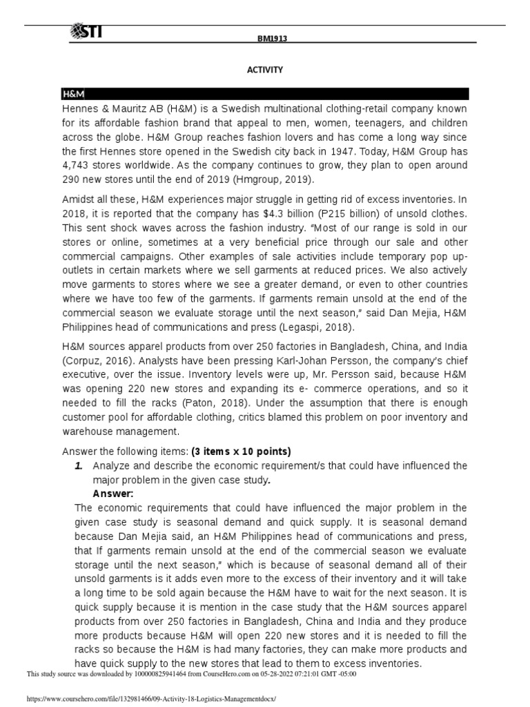 09 Activity 1 8 Logistics Management Pdf Warehouse Inventory