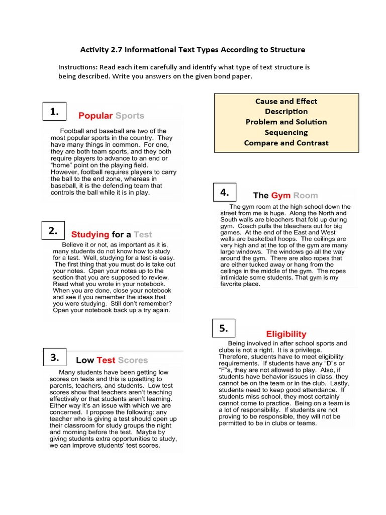 Activity 2.7 Informational Text According To Structure | PDF | Computers