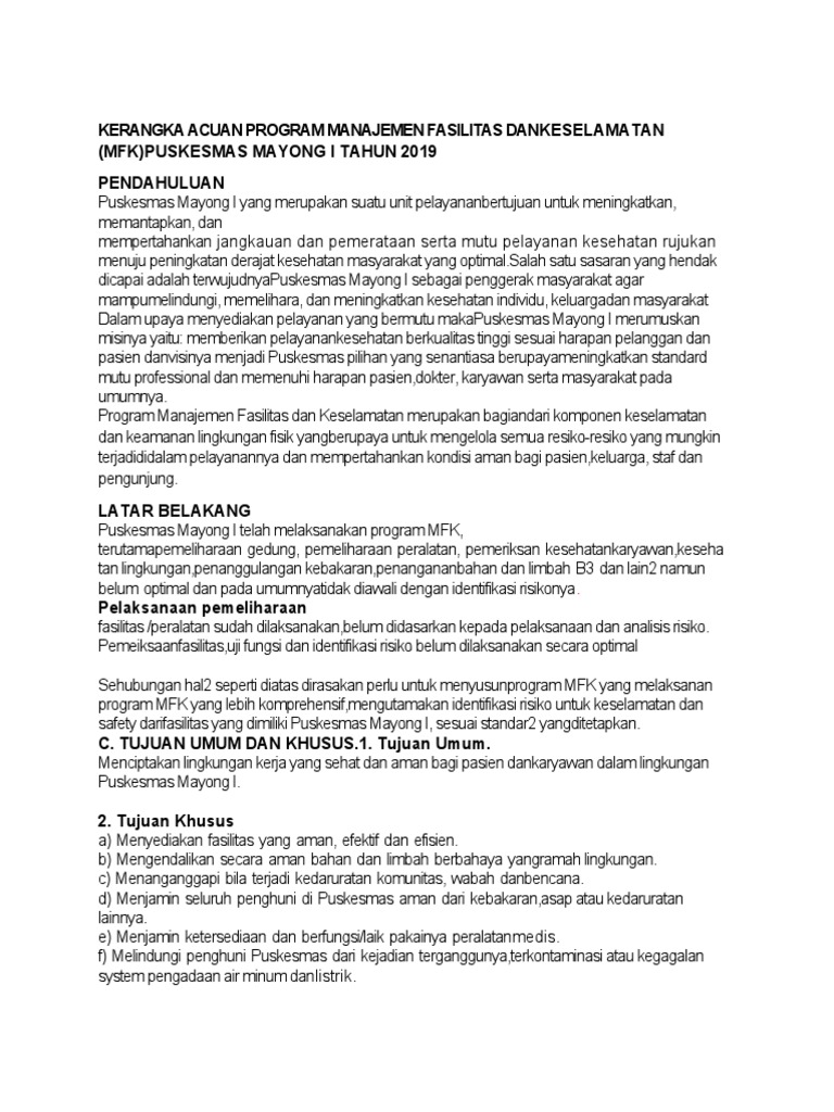 Program MFK Puskesmas Mayong I 2019 | PDF