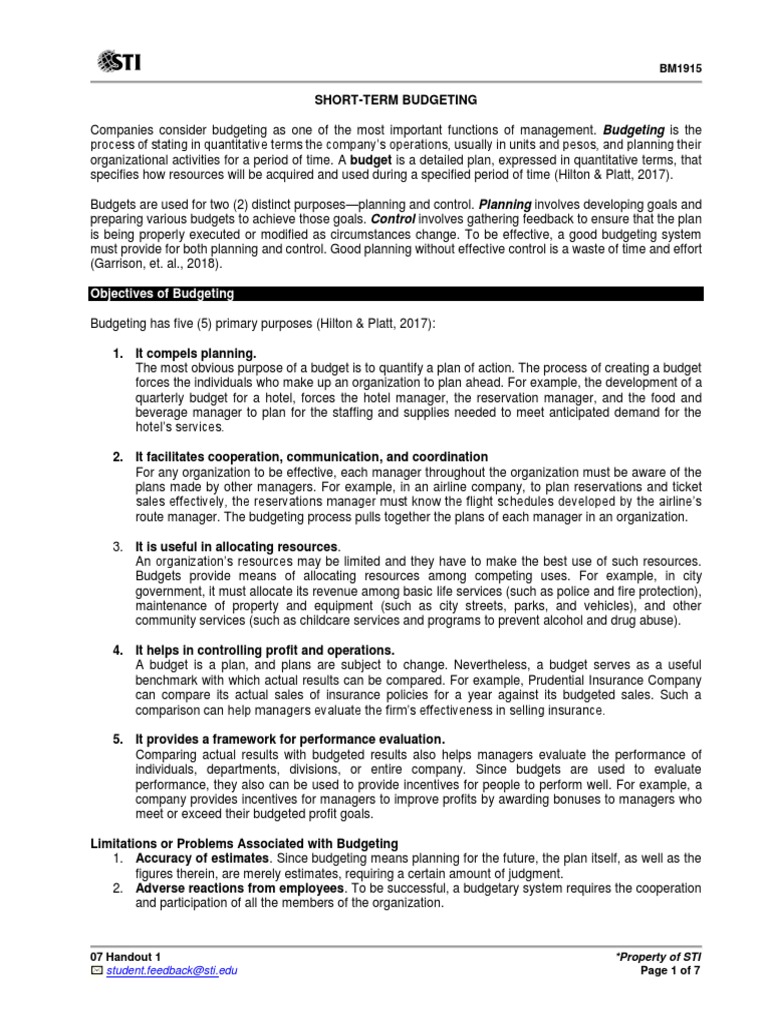 08_Handout_1(4) | PDF | Budget | Inventory