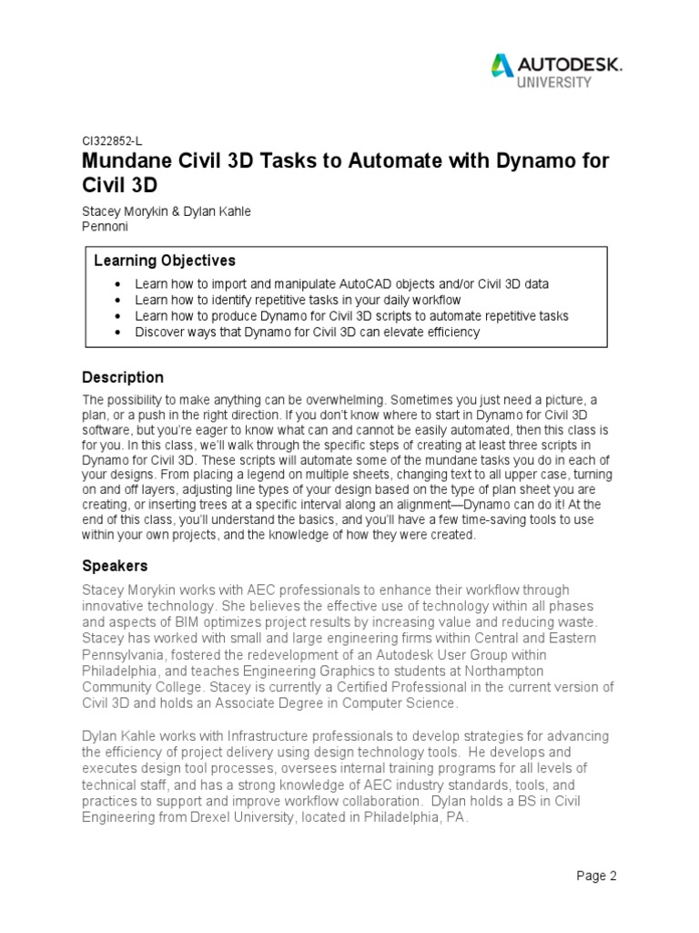 Class Handout CI322852 LMundane Civil 3 DTasksto Automatewith Dynamofor ...