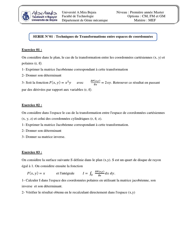 Transformations Coordonnées en Génie Mécanique | PDF | Méthodes et ...