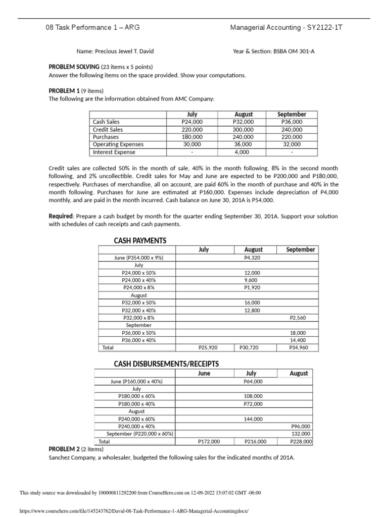 08 Task Performance 1 ARG Managerial Accounting | PDF | Inventory | Expense