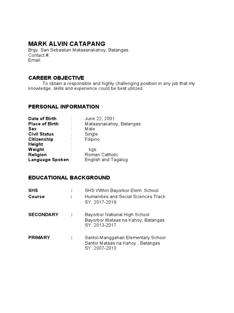 MARK ALVIN CATAPANG Resume | PDF