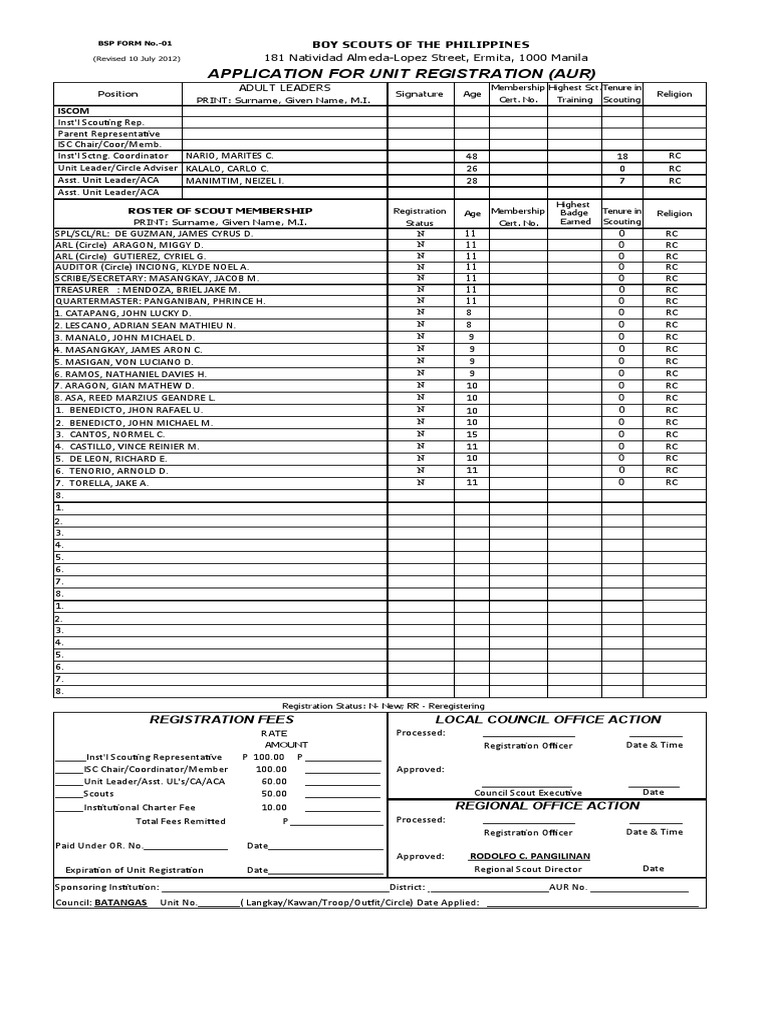 BSP Unit Registration Application Form | PDF | Girl Guiding And Girl ...
