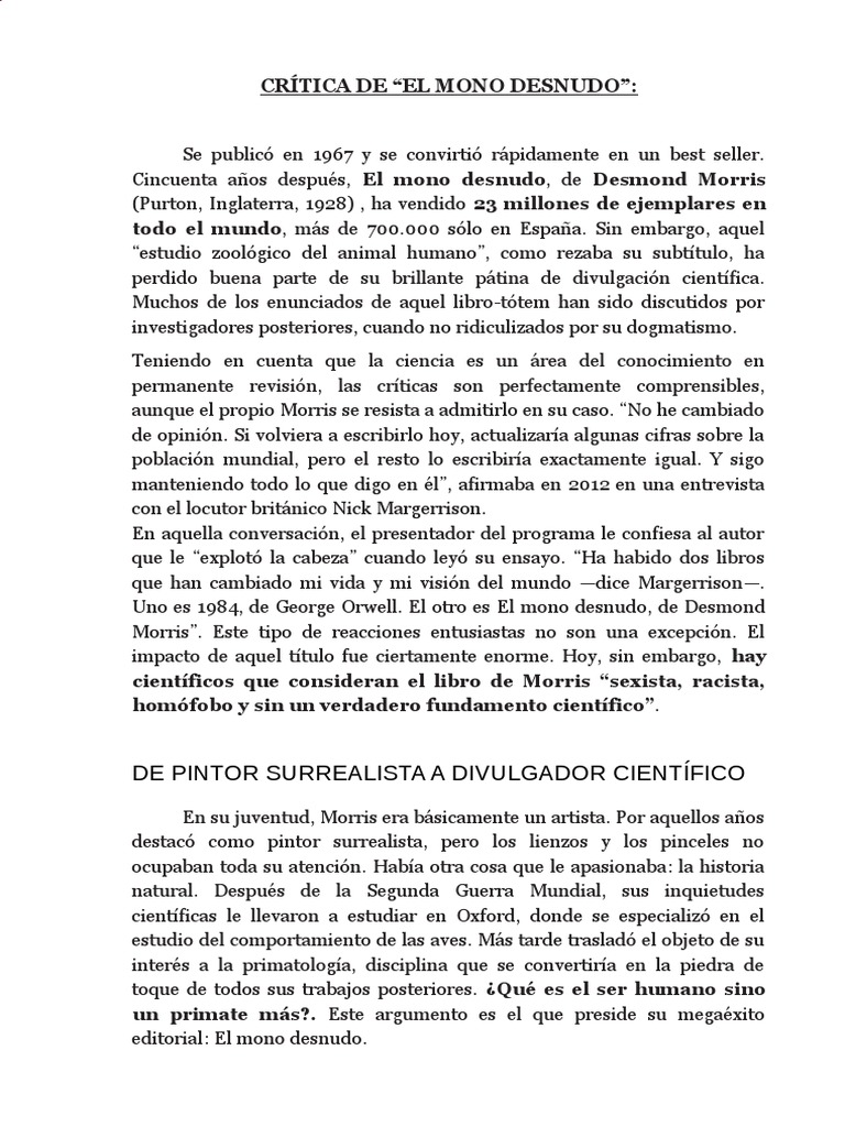 Análisis crítico del libro clásico de divulgación científica "El mono ...