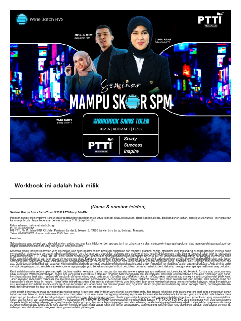 Workbook Mampu Skor SPM (Sains Tulen) | PDF