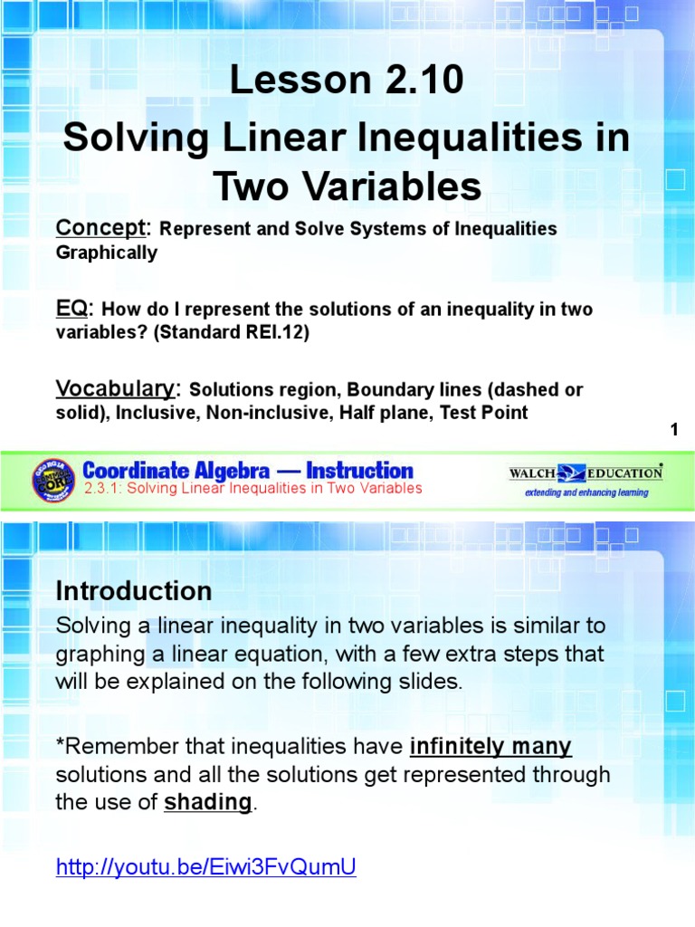 Lesson 2 10 Solving Linear Inequalities in Two Variables | PDF | Mathematical Objects | Applied ...