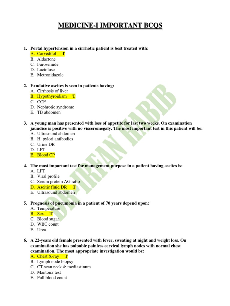 Medicine-I Important BCQS | PDF | Chronic Obstructive Pulmonary Disease | Pneumonia