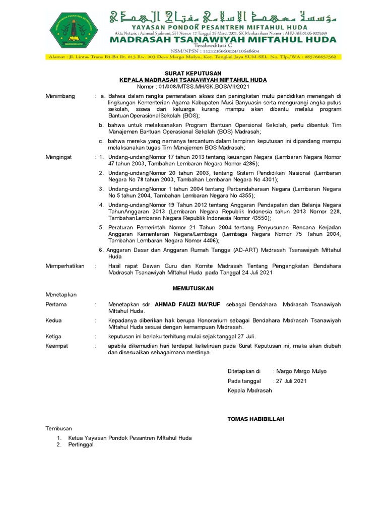 SK Bendahara BOS MADRASAH | PDF