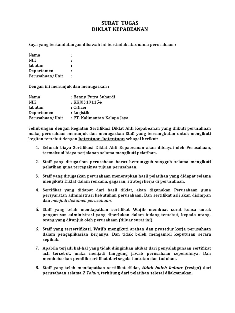 Surat Perjanjian Training KKJ | PDF