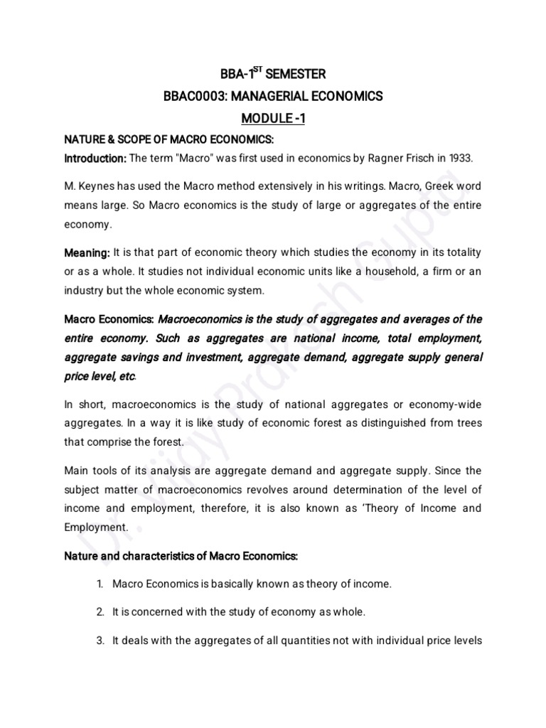 Notes BBA 1 Managerial Economics BBAC0003 Module 1 | PDF