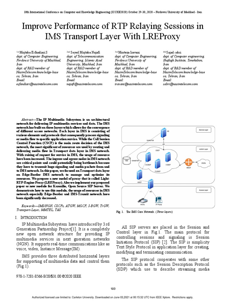 Improve Performance of RTP Relaying Sessions in IMS Transport Layer With LREProxy | PDF | Ip ...