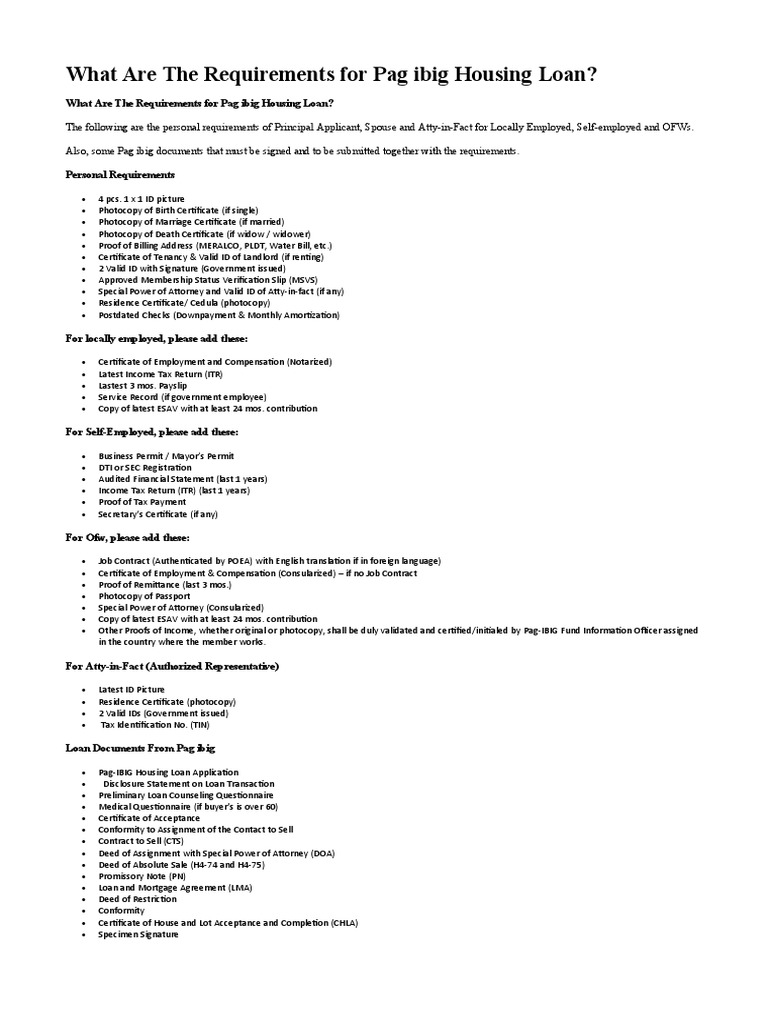 Requirements For Pag Ibig Housing Loan | PDF | Loans | Government