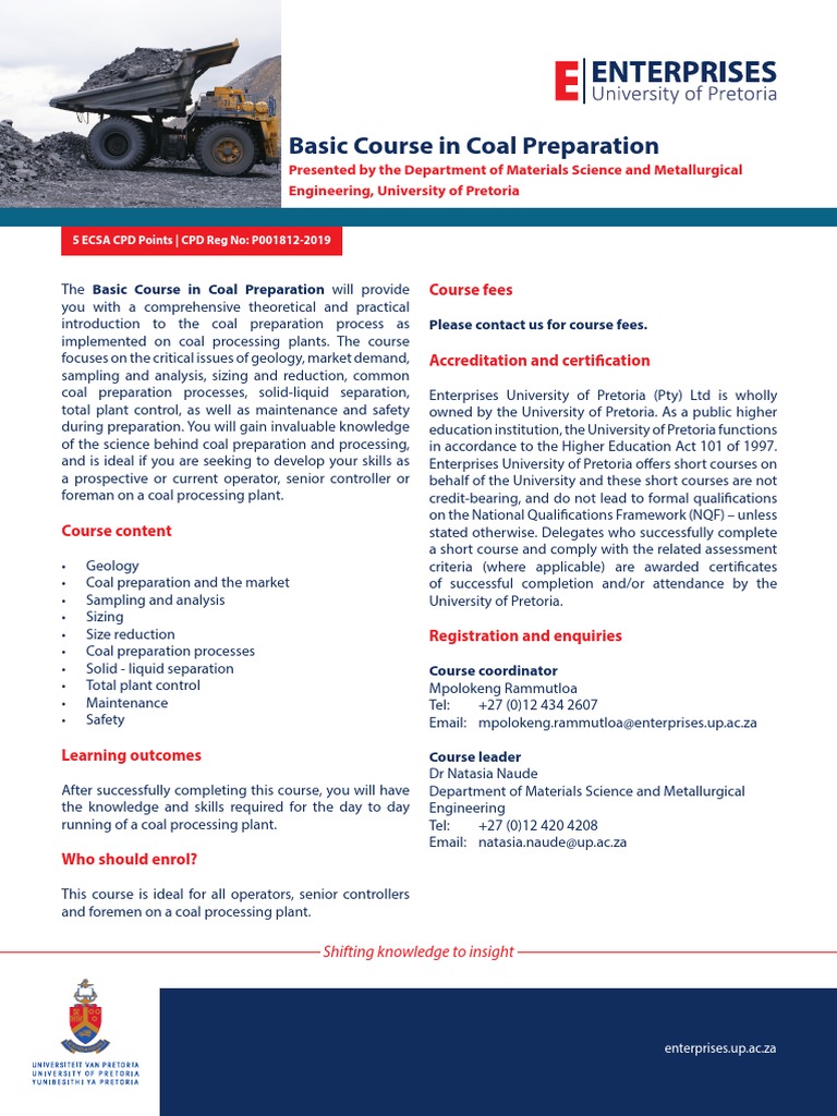 Basic Coal Preparation Course Overview | PDF | Professional Development