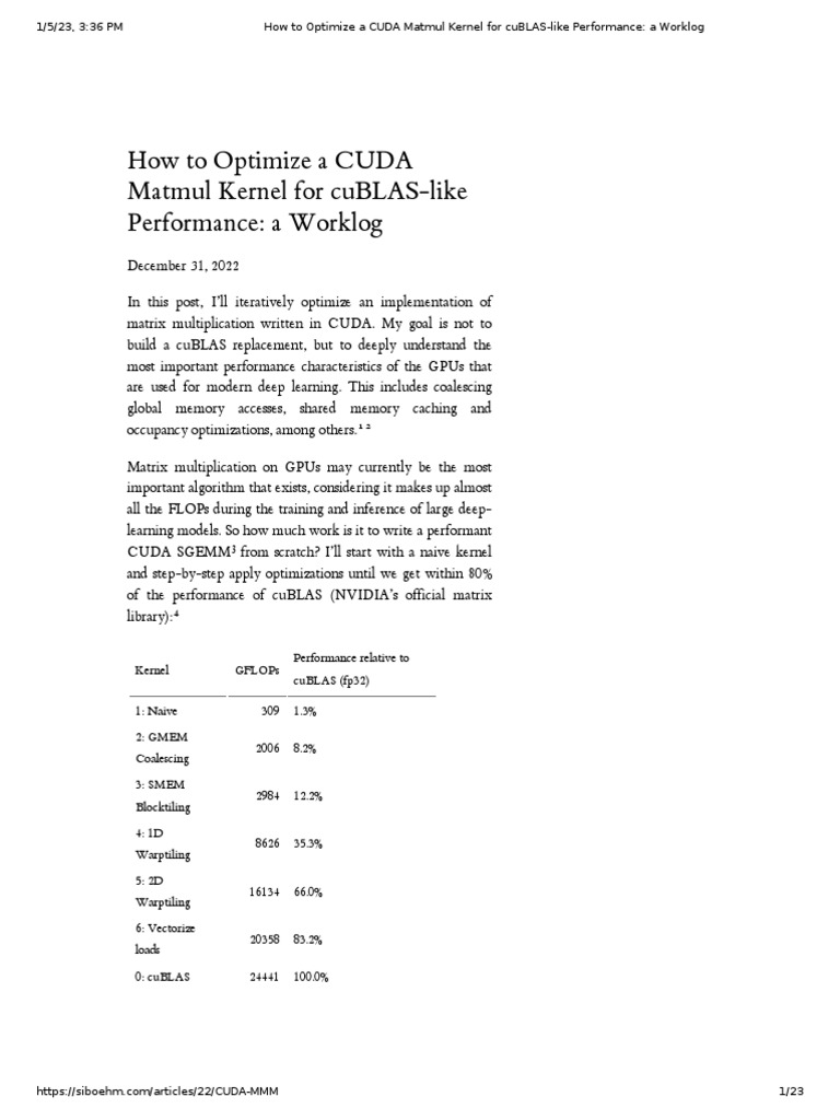 CUDA Matmul Kernel Optimization Guide | PDF | Thread (Computing) | Graphics Processing Unit