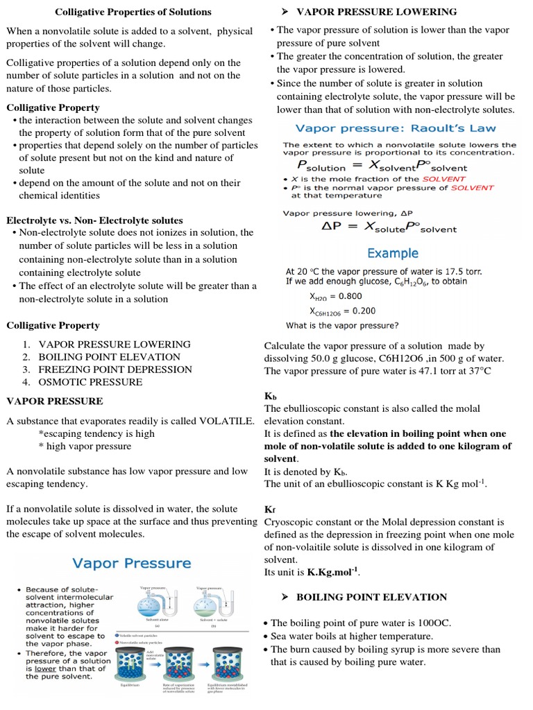 Colligative Properties of Solutions Reviewer | PDF | Osmosis | Quantity