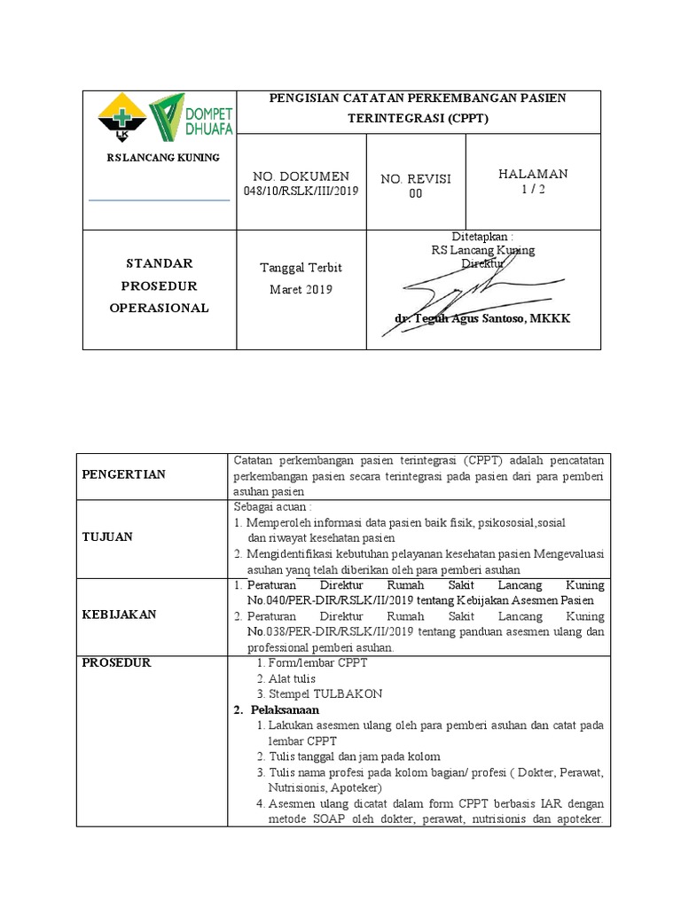 Panduan Pengisian CPPT Pasien Terintegrasi | PDF