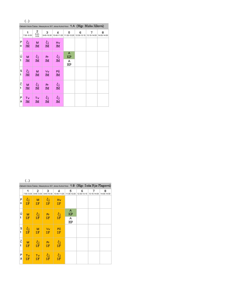 Rozvrh Hodin Tridy | PDF