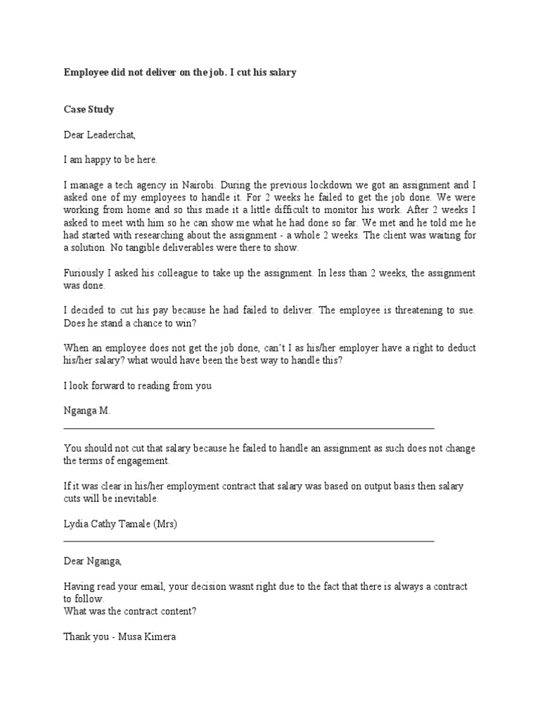 Employee Did Not Perform, I Cut His Salary | PDF | Employment | Salary