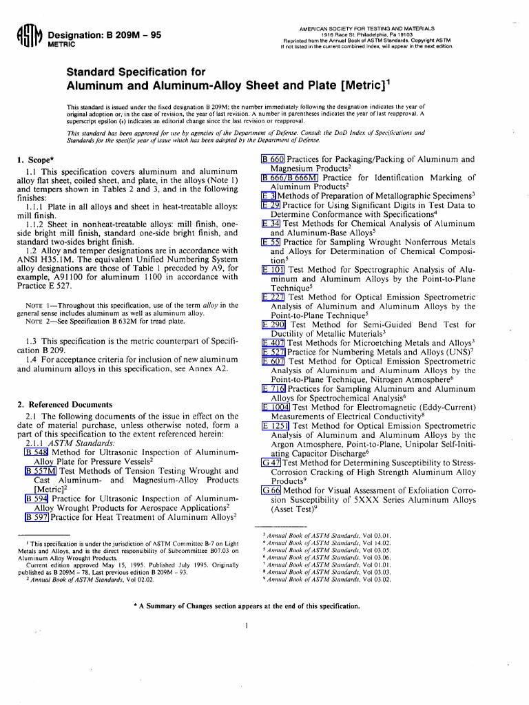 Astm B 209 | PDF | Sheet Metal | Heat Treating