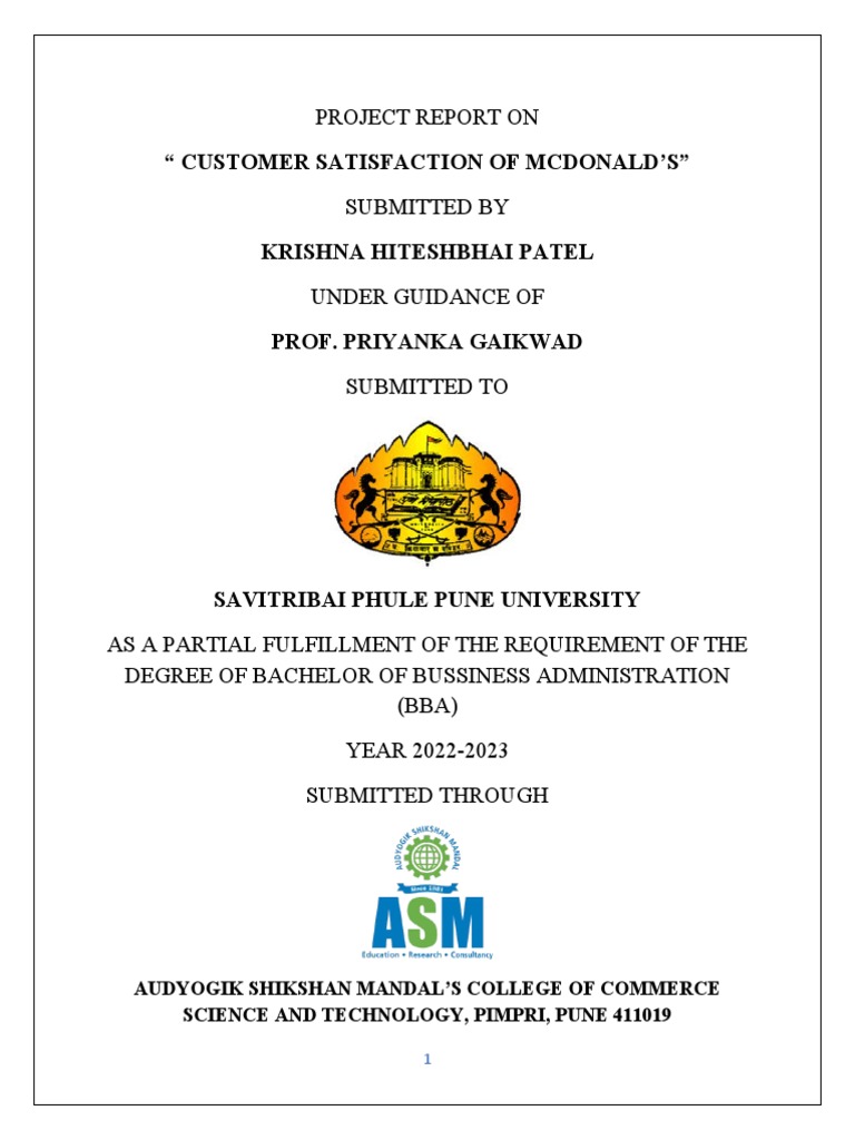 Project Report On MCD | PDF | Customer Satisfaction | Mc Donald's