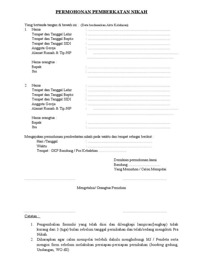 Permohonan Pemberkatan Nikah | PDF