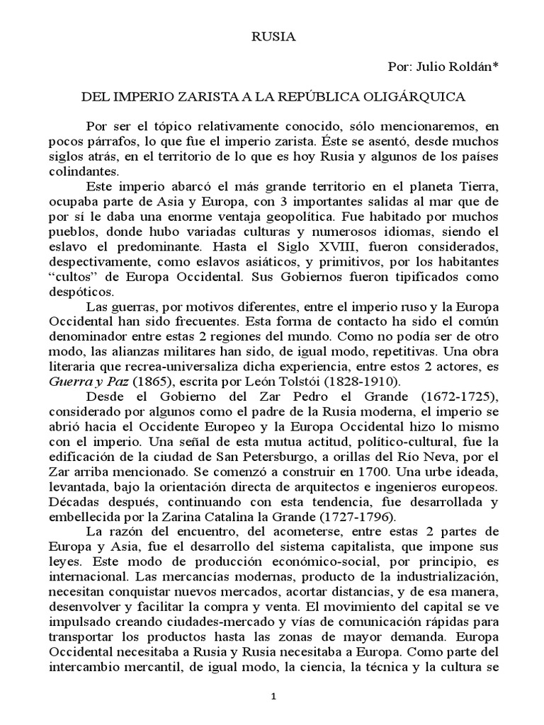 Rusia - Julio Roldan | PDF | Unión Soviética | Política mundial