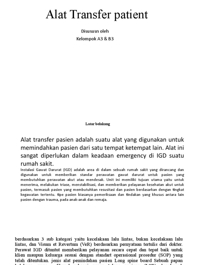 Alat Transfer Patient: Disususn Oleh Kelompok A3 & B3 | PDF | Kesehatan ...
