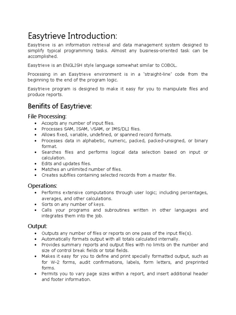 Easytrieve Download Free Pdf Parameter Computer Programming Programming