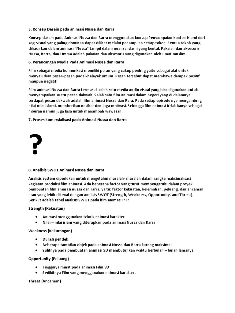 Konsep & SWOT Animasi Nussa Rarra | PDF