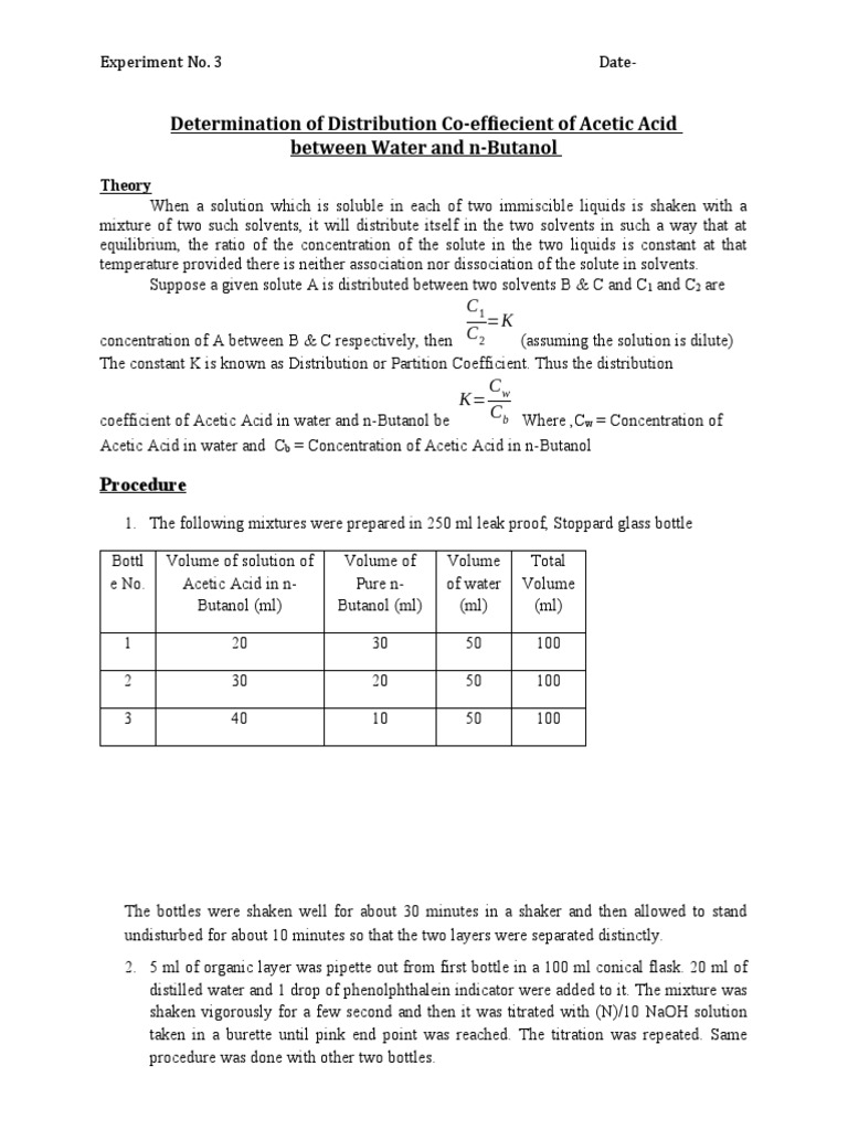 Expt 3 Partition Coefficient 1 | PDF | Chemistry | Titration