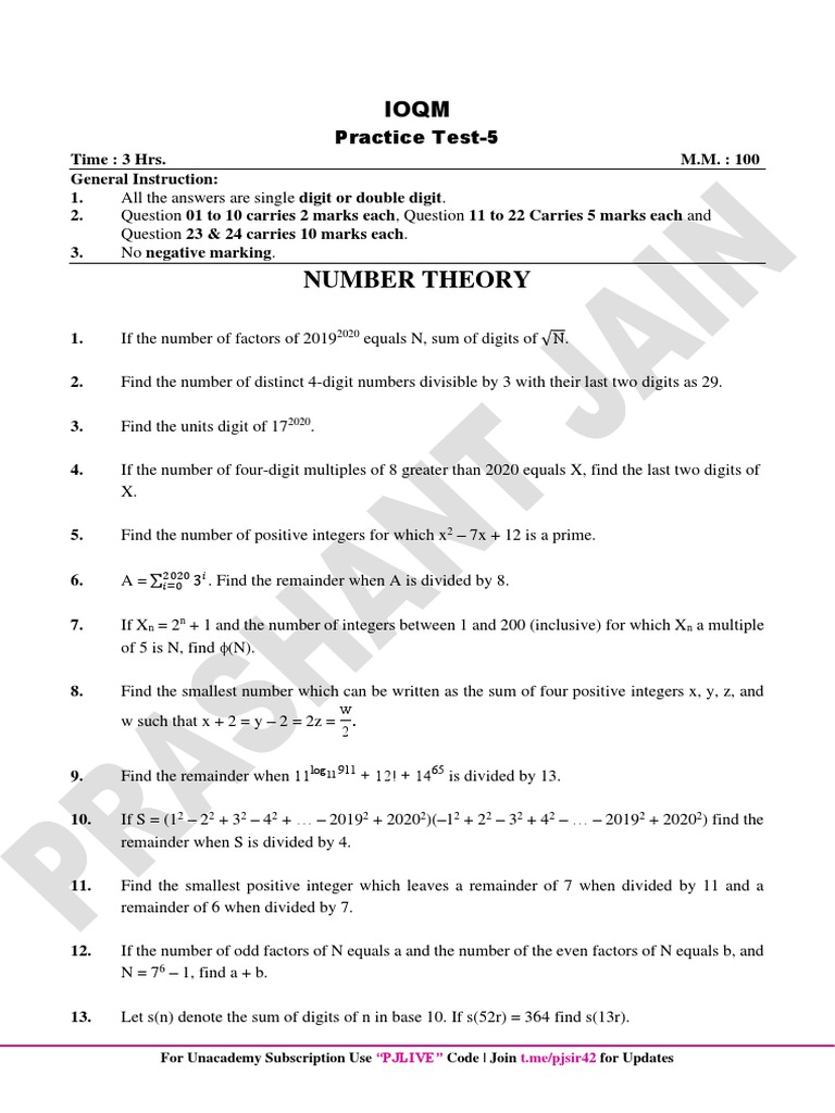 IOQM 2022 Practice Test-05 | PDF | Numbers | Mathematical Concepts