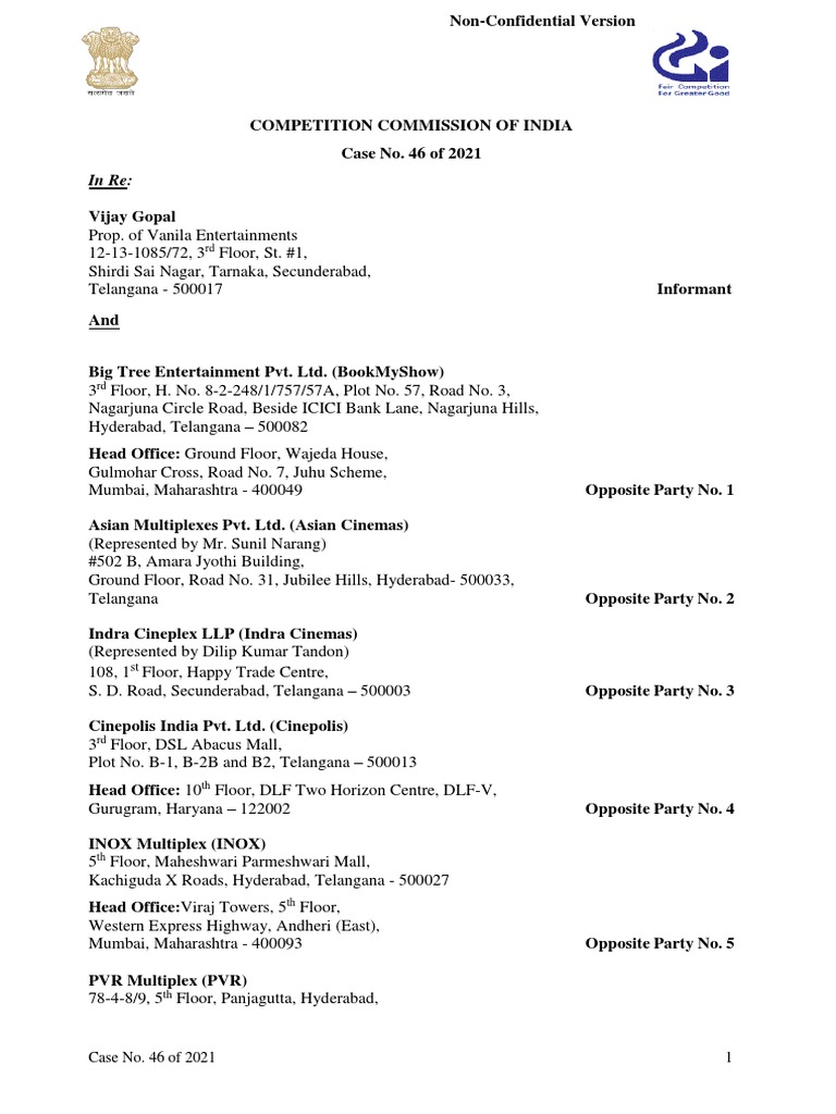 CCI orders investigation into alleged anti-competitive practices in movie ticketing industry ...