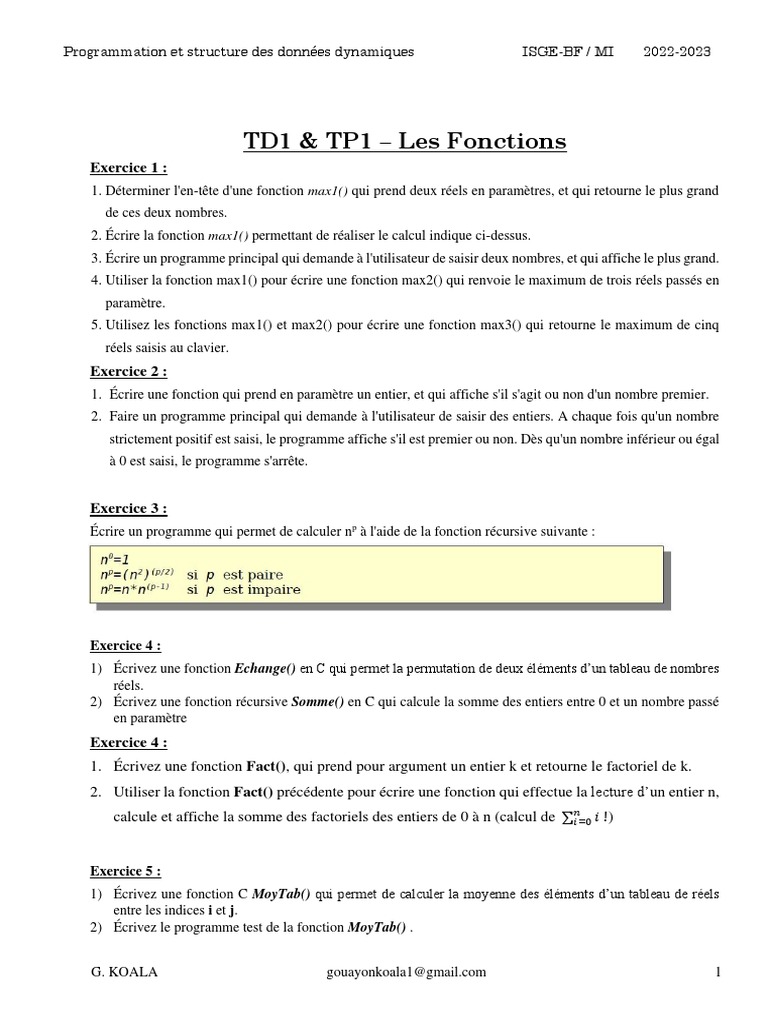 TD1 Et TP1-Les Fonctions | PDF | Méthodes et références pédagogiques