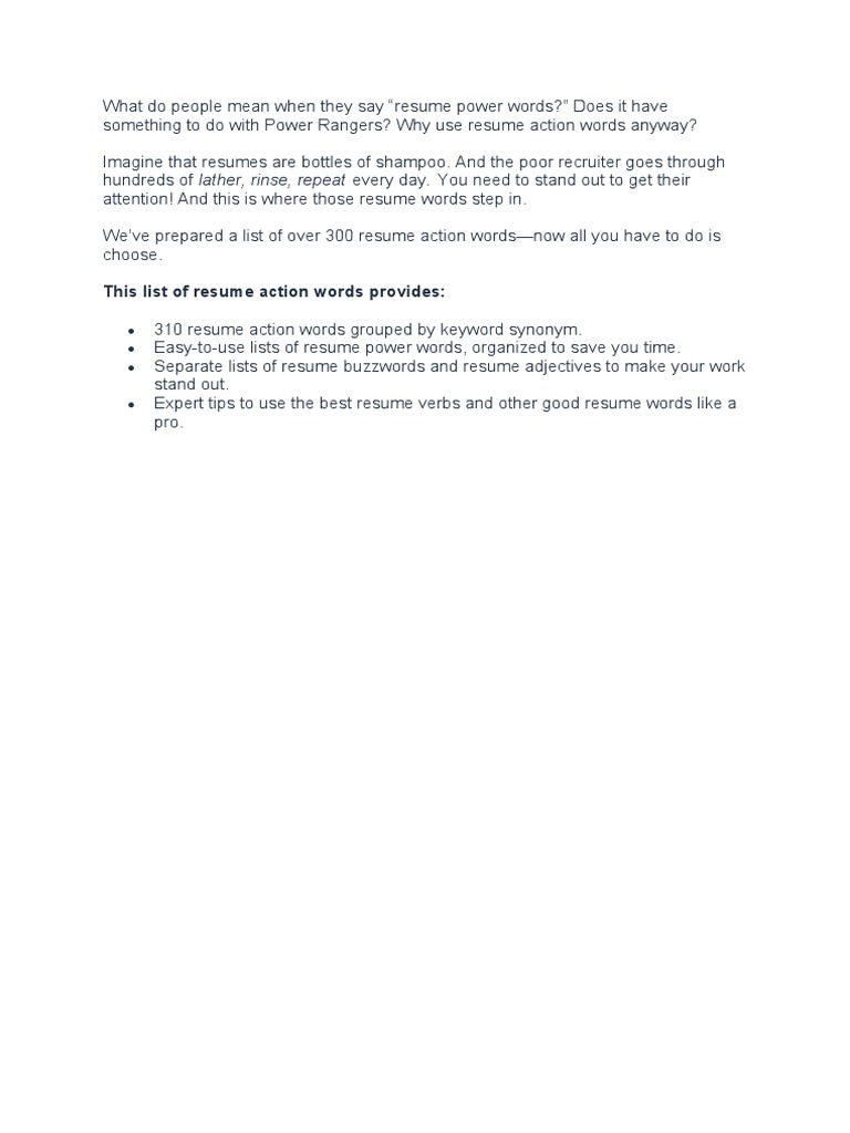 300+ Action Verbs, Power Words & Synonyms For A Resume | PDF