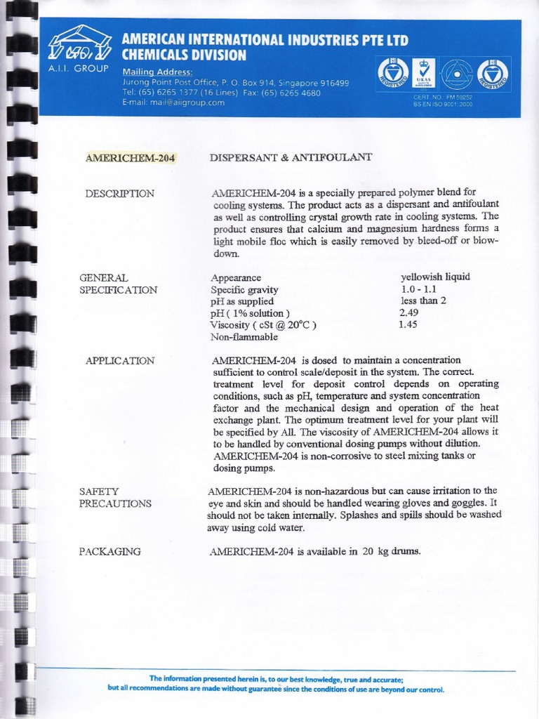 Americhem-204 SDS | PDF | Chemistry | Physical Sciences
