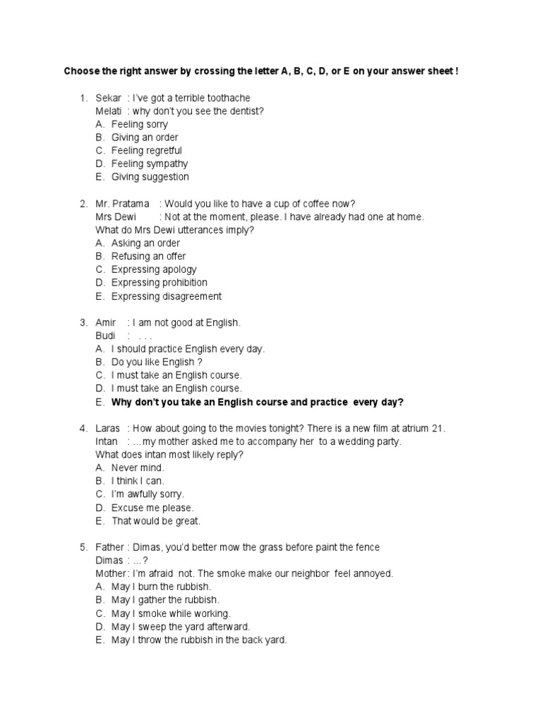 Choose The Right Answer by Crossing The Letter A | PDF