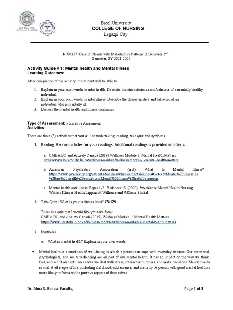 Understanding Mental Health and Mental Illness: An Activity Guide for ...