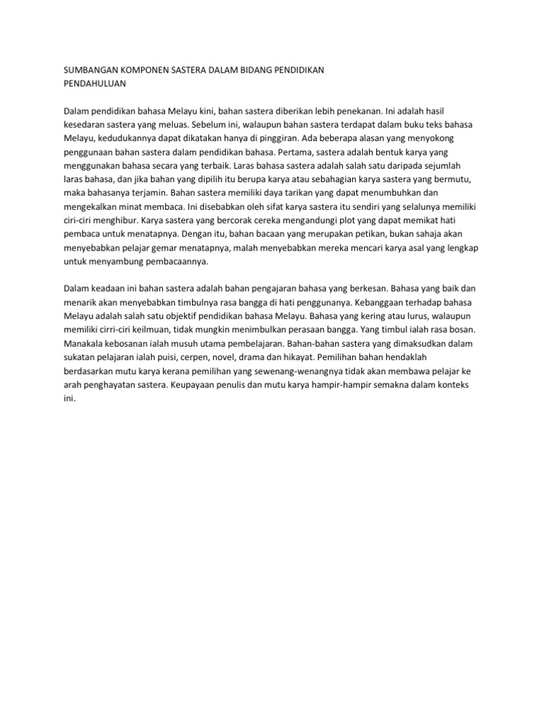 Sumbangan Komponen Sastera Dalam Bidang Pendidikan | PDF | Ilmu Sosial ...