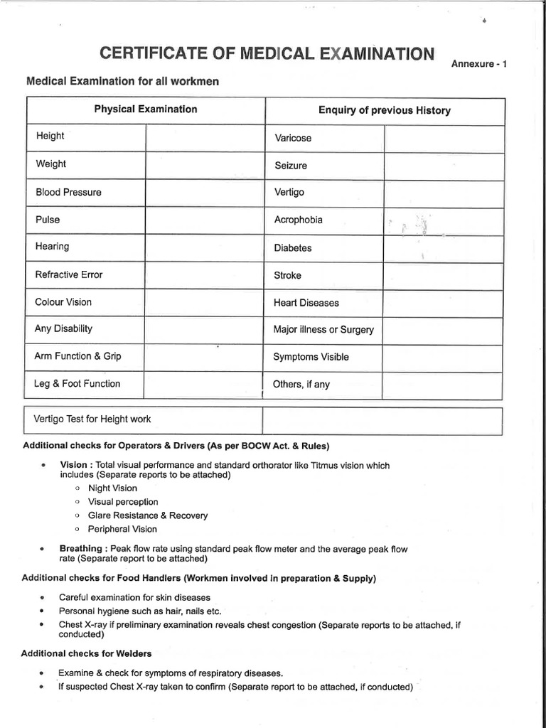 Medical Examination Form | PDF