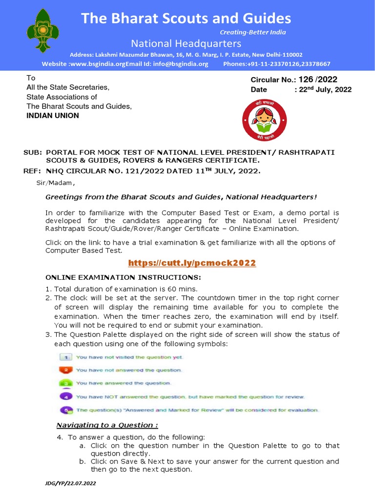 Circular No. 126 - PORTAL FOR MOCK TEST OF NATIONAL LEVEL PRESIDENT ...