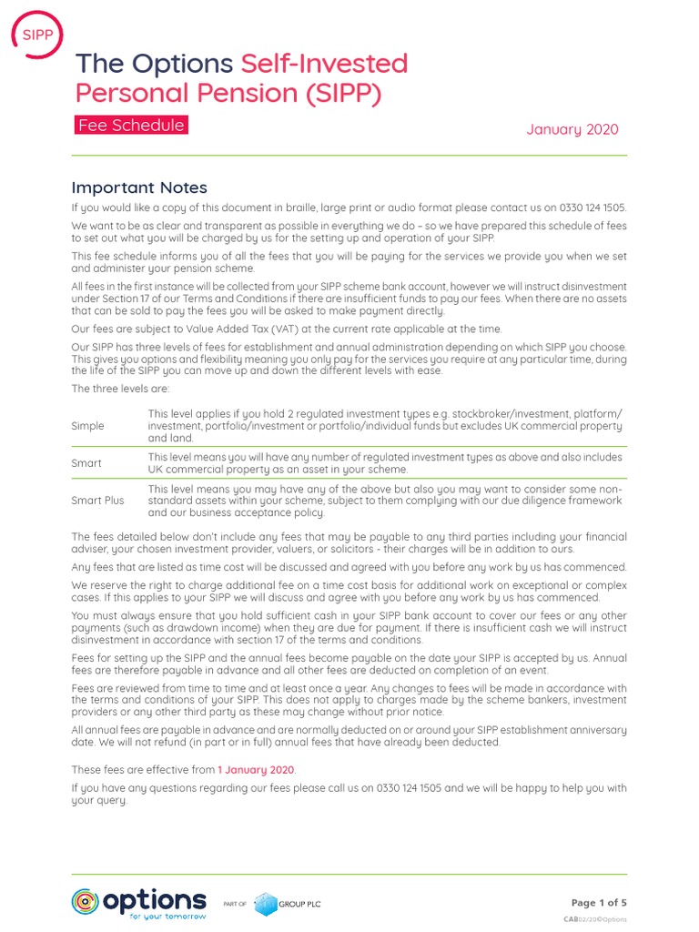 Options - SIPP - Fee Schedule | PDF | Pension | Fee