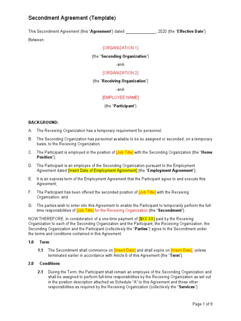 Secondment Agreement Template | PDF | Indemnity | Mail