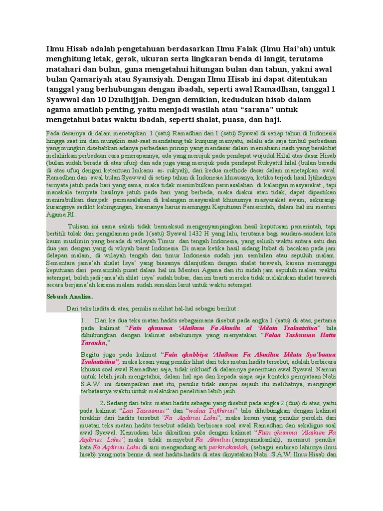 Ilmu Hisab Adalah Pengetahuan Berdasarkan Ilmu Falak | PDF