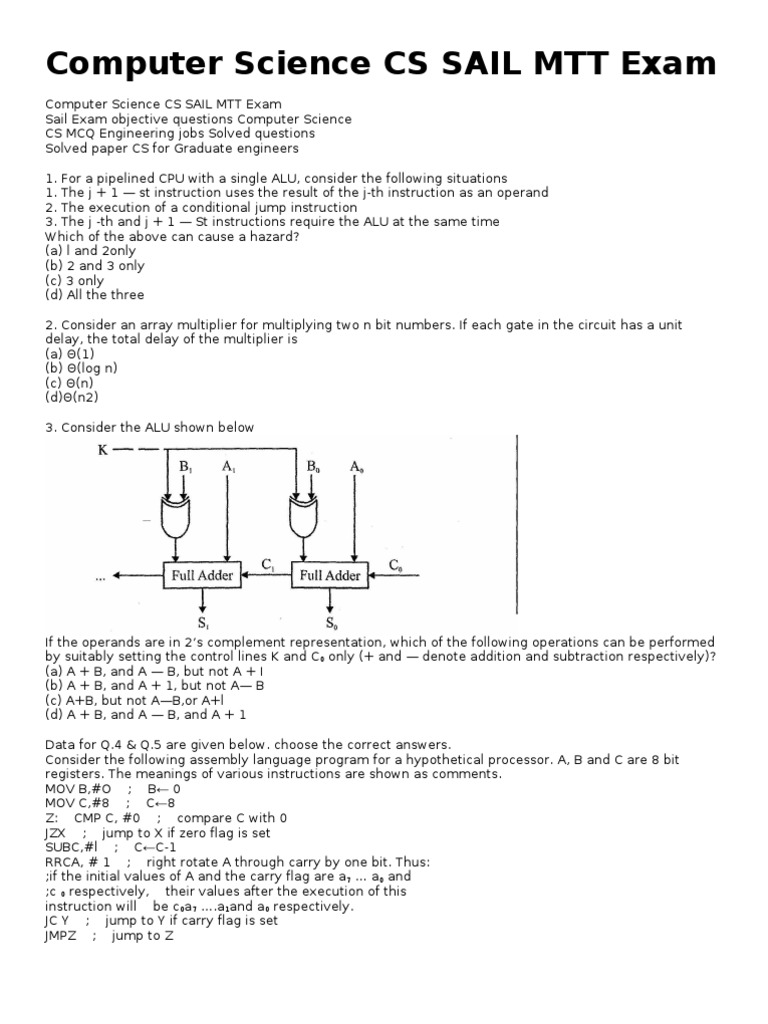 Computer Science CS SAIL MTT Exam | PDF | Instruction Set | Central Processing Unit