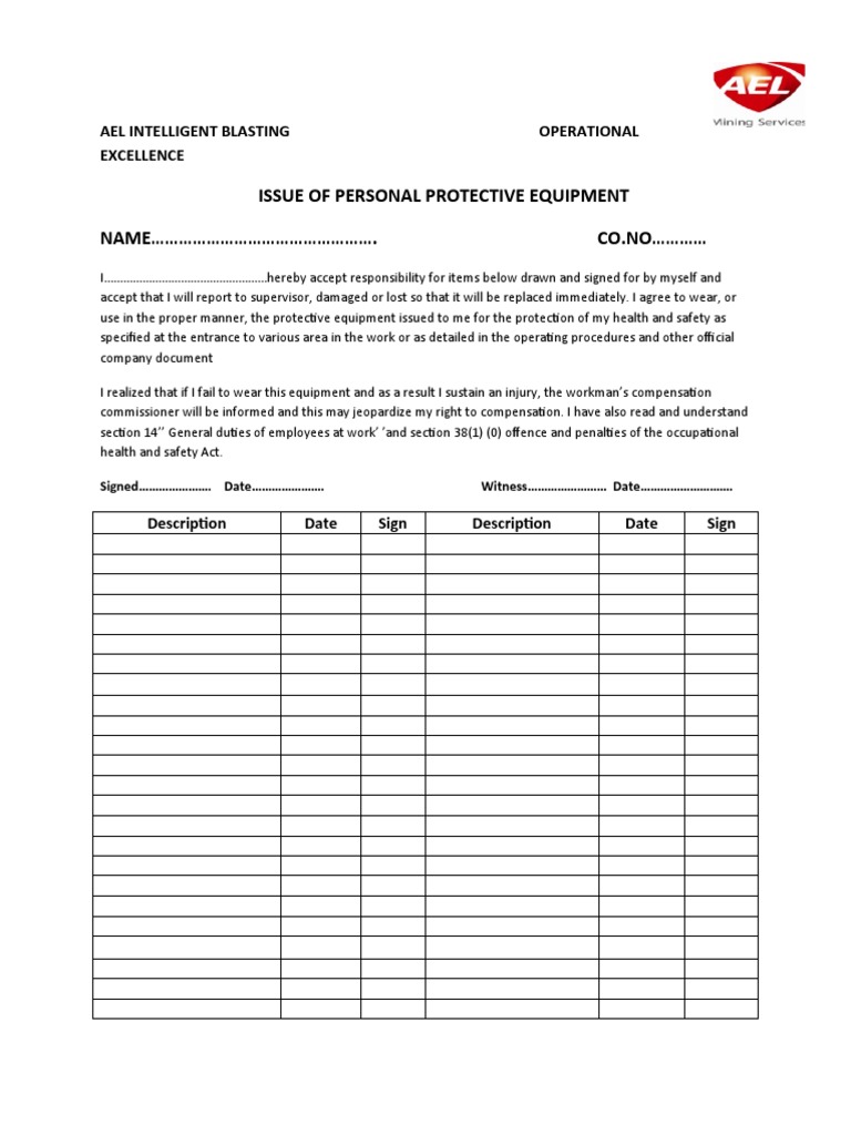 Ppe Issue Register | PDF