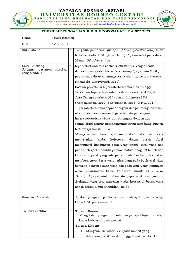 Formulir Pengajuan Judul Proposal Kti | PDF