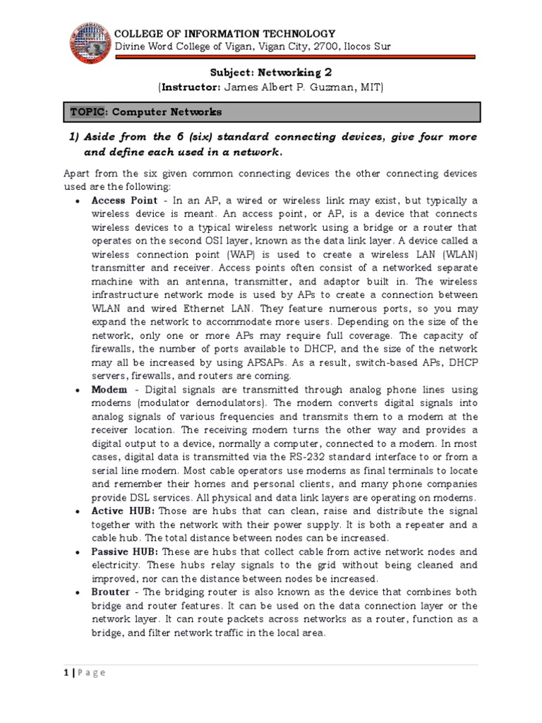 Net2 - Quiz1 - Dimaano, Zareena A. | PDF | Computer Network | Wireless Lan